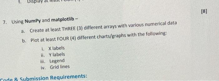 Solved t. Display [8] a. 7. Using NumPy and matplotlib - | Chegg.com