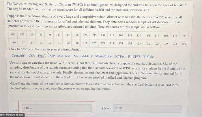 Solved The Weschler Intelligence Scale for Children (WISC) | Chegg.com
