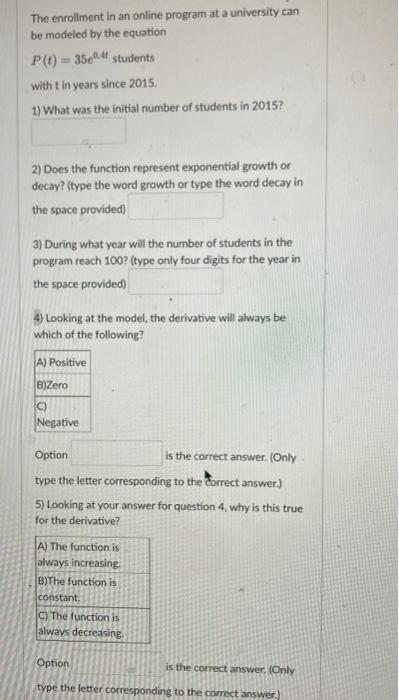 Solved The enrollment in an online program at a university | Chegg.com