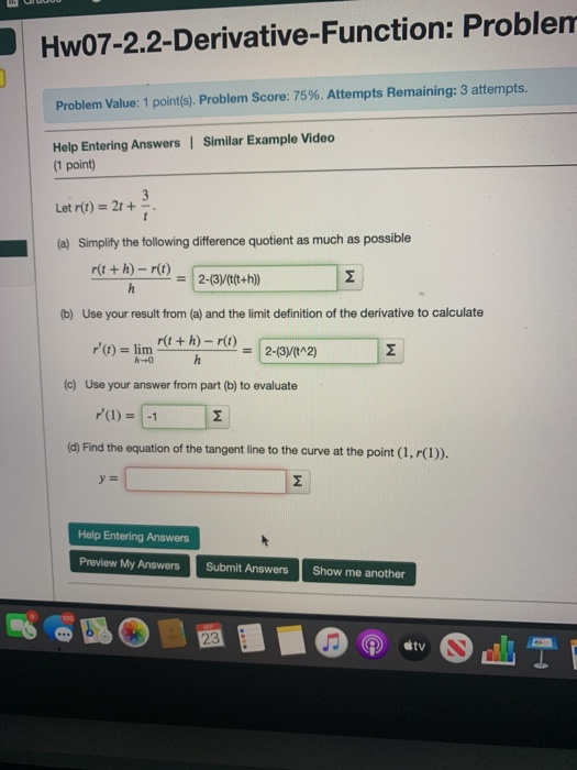 Solved Hw07 2 2 Derivative Function Problem Problem Value