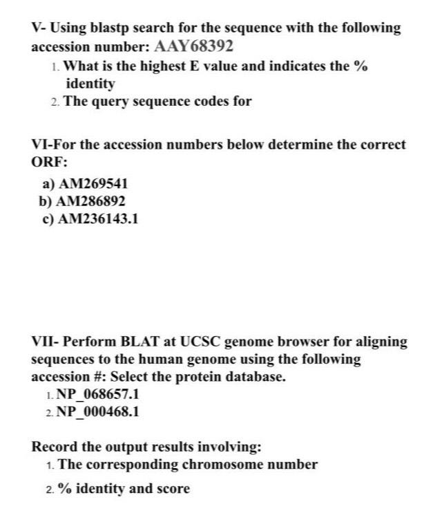 Solved V- ﻿Using blastp search for the sequence with the | Chegg.com