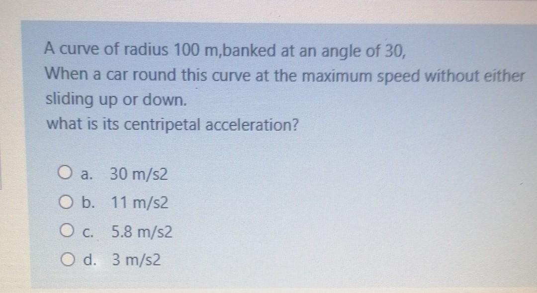 Solved A curve of radius 100 m,banked at an angle of 30, | Chegg.com