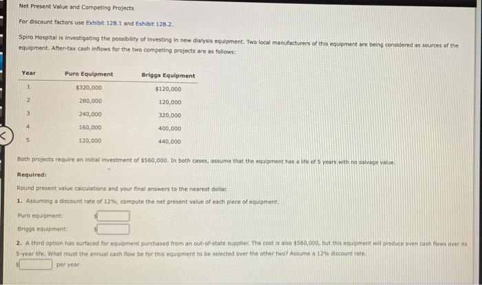 Solved Net Present Value and Competing Projects For discount | Chegg.com