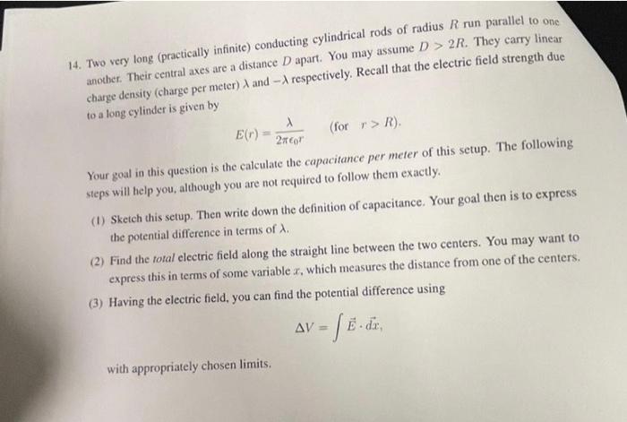 Solved 14. Two very long (practically infinite) conducting | Chegg.com