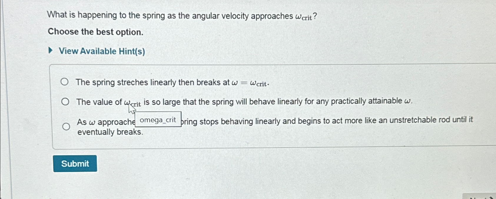 Solved What is happening to the spring as the angular | Chegg.com