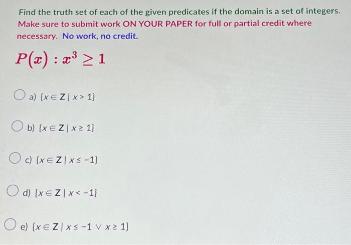Solved Find the truth set of each of the given predicates if | Chegg.com