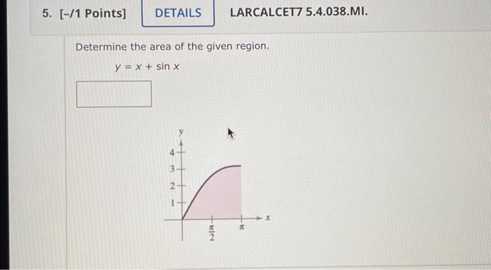 Solved Determine the area of the given region. y=x+sinx | Chegg.com