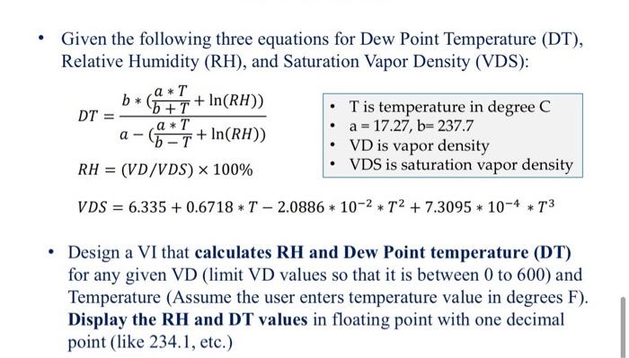 Solved . Given the following three equations for Dew Point | Chegg.com