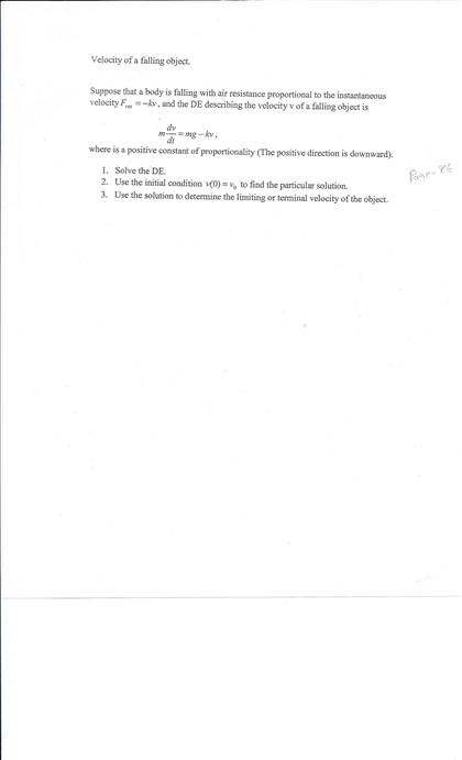 Solved Velocity Of A Falling Object Suppose That A Body