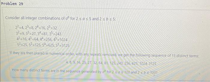 Solved Consider all integer combinations of ab for 2≤a≤5 and | Chegg.com
