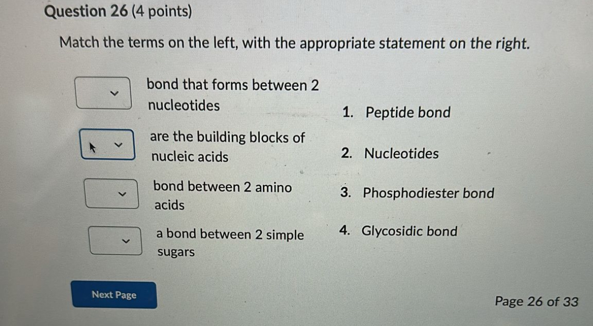 Solved Question 26 (4 ﻿points)Match the terms on the left, | Chegg.com