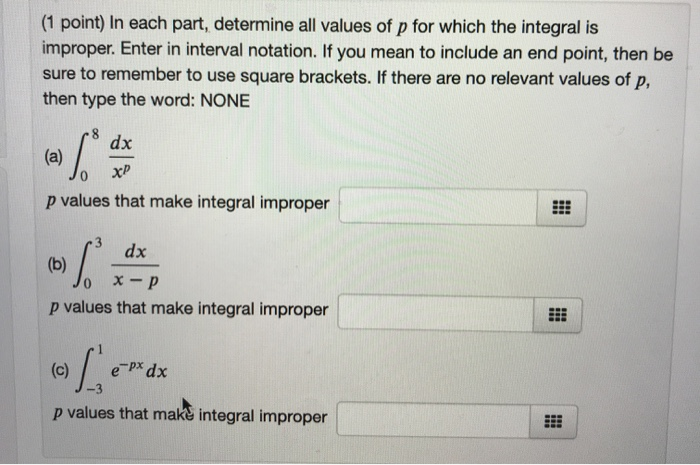 Solved (1 point) In each part, determine all values of p for | Chegg.com