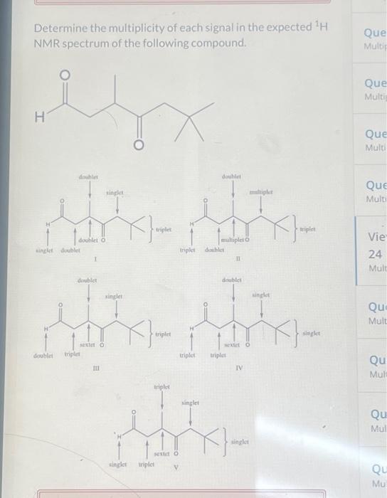 Solved Determine the multiplicity of each signal in the | Chegg.com