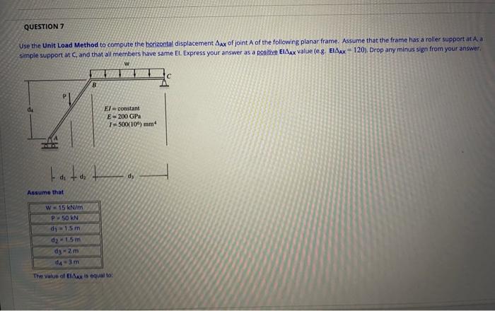 Solved QUESTION 7 Use the Unit Load Method to compute the | Chegg.com