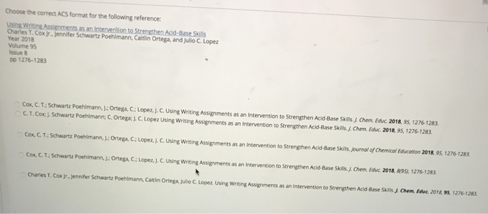 Choose the correct ACS format for the following | Chegg.com