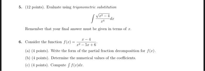 Solved 5. (12 points). Evaluate using trigonometric | Chegg.com