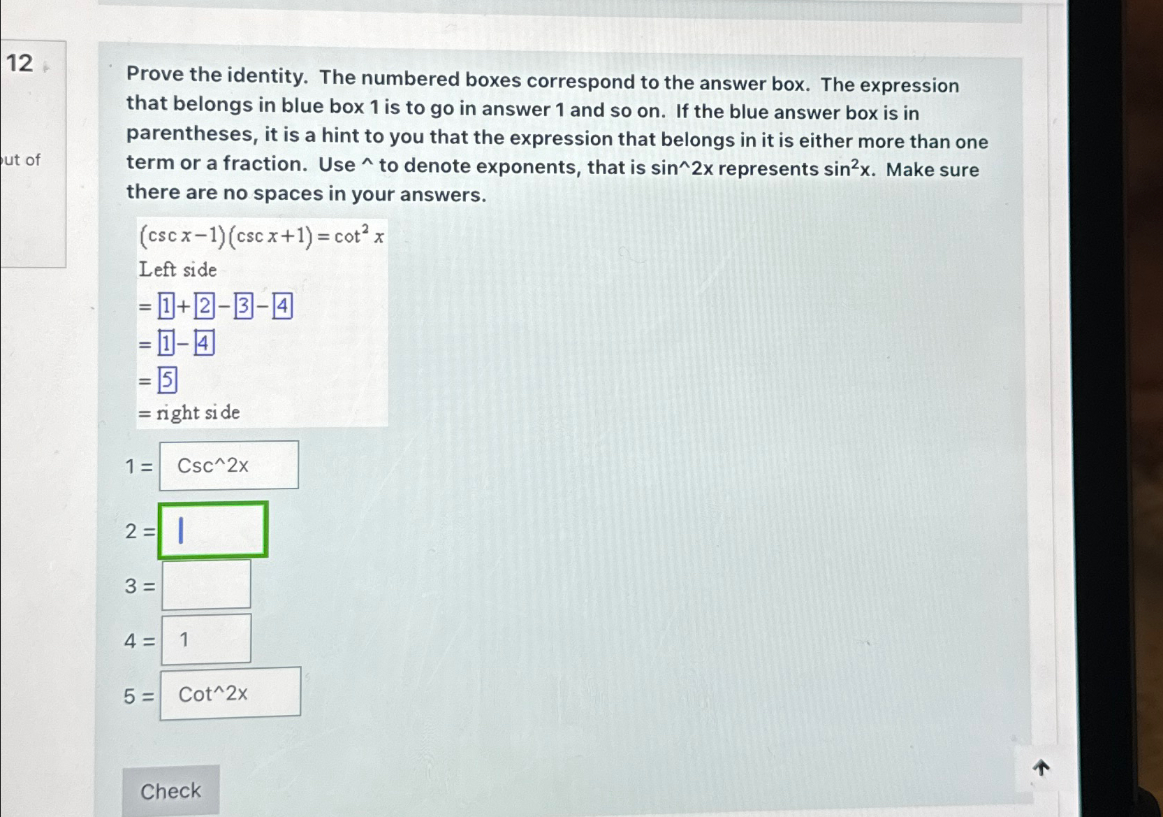 Solved 12Prove the identity. The numbered boxes correspond | Chegg.com