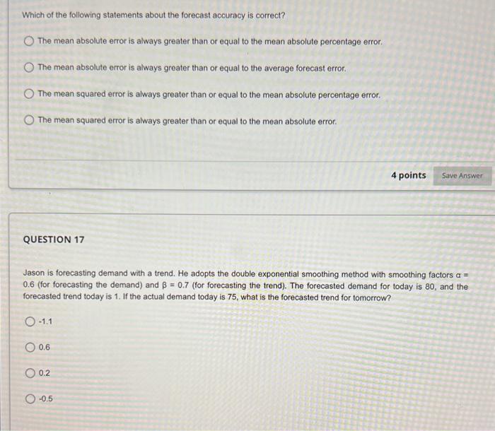 Solved Which of the following statements about the forecast | Chegg.com