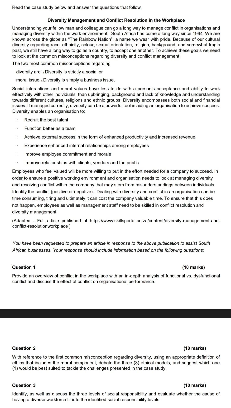 Diversity Management and Conflict Resolution in the | Chegg.com