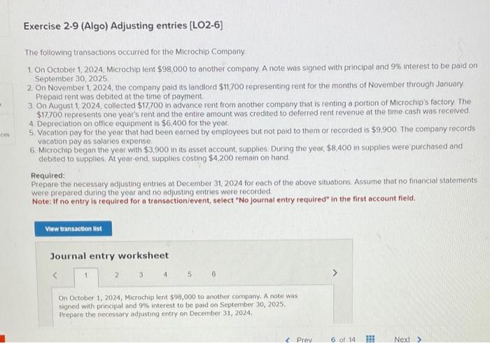 Solved Exercise 2-9 (Algo) Adjusting entries [LO2-6] The | Chegg.com