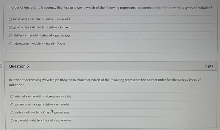 Solved In order of decreasing frequency (highest to lowest), | Chegg.com