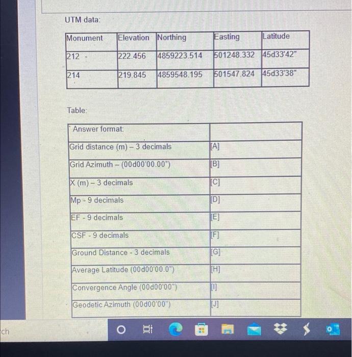 Solved Using the following UTM data determine values of | Chegg.com