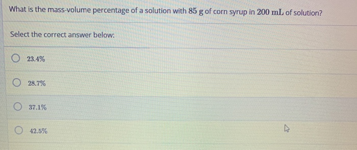Solved What is the mass-volume percentage of a solution with | Chegg.com