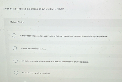 Solved Which of the following statements about intuition is | Chegg.com