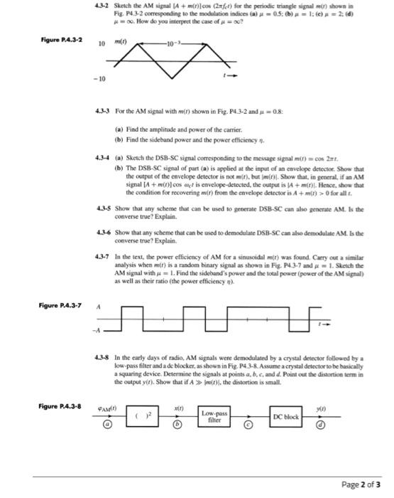 4.3.2 Sketch the AM signal (A+m(r)∣cos(2πfc(t) for | Chegg.com