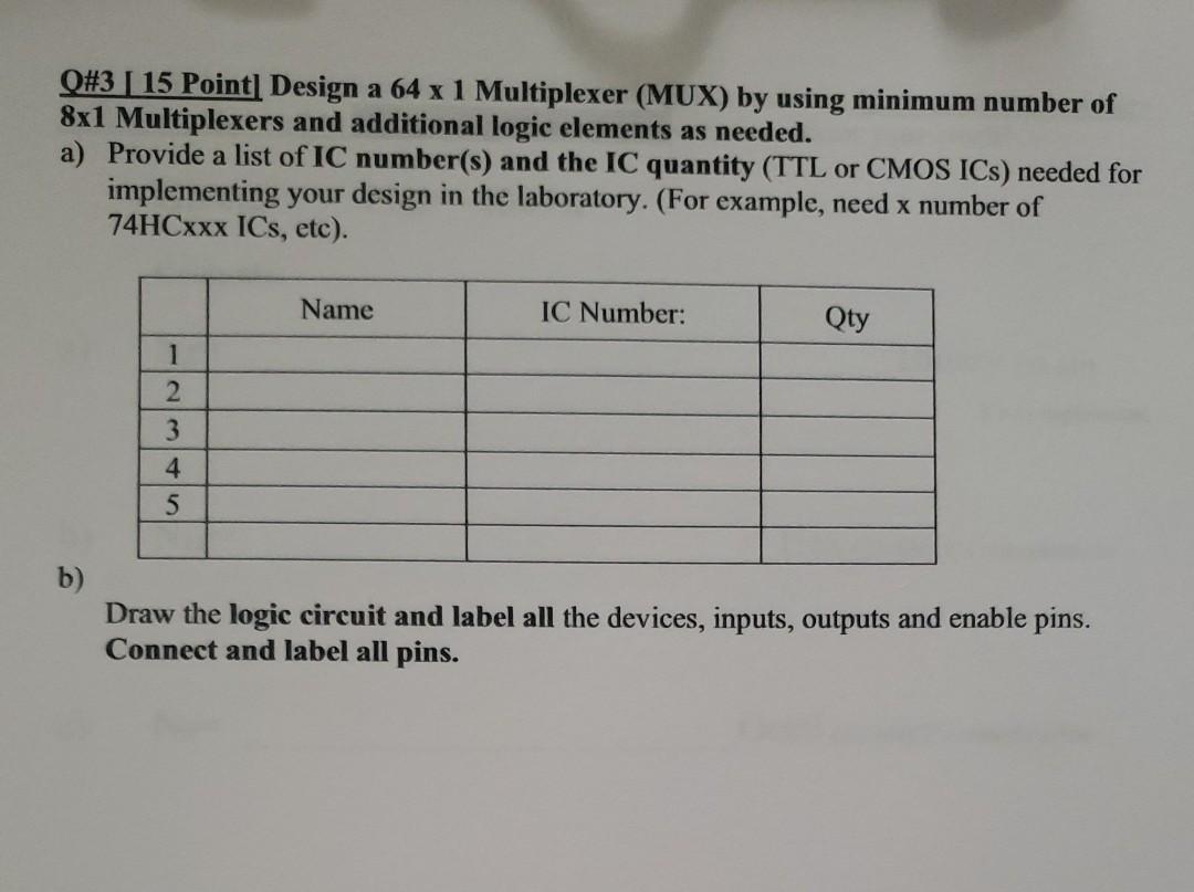 Solved Q#3 15 Point] Design a 64 x 1 Multiplexer (MUX) by | Chegg.com