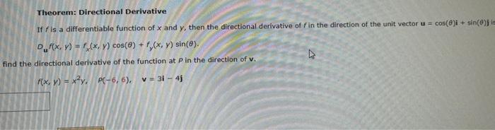 Solved Theorem: Directional Derivative If f is a | Chegg.com
