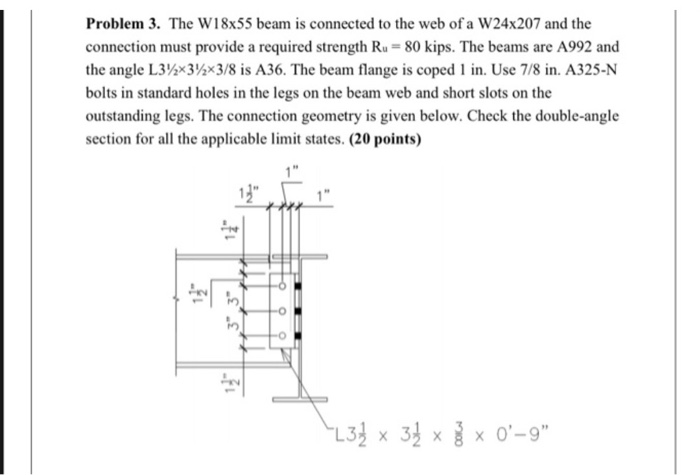 Solved Problem 3. The W18x55 beam is connected to the web of | Chegg.com
