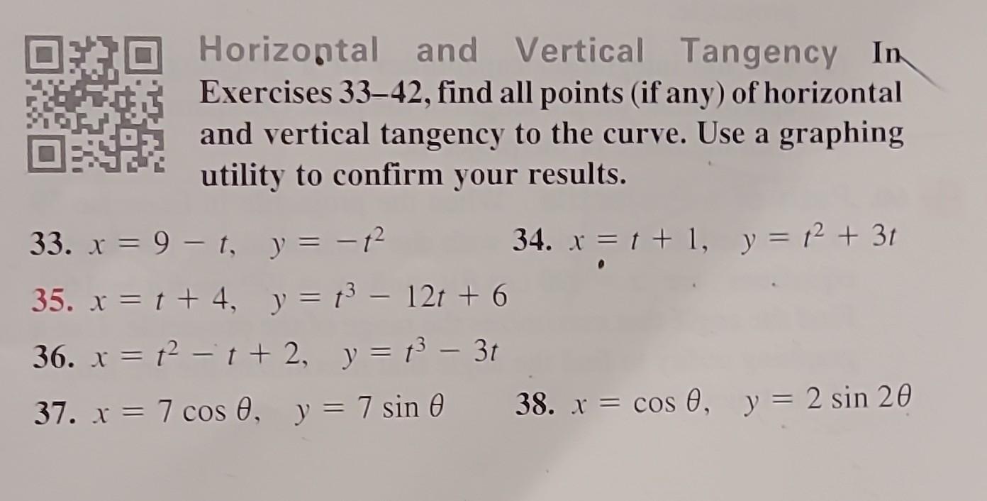 Solved Horizontal and Vertical Tangency Exercises 33-42, | Chegg.com