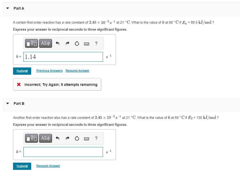 Solved Part AA certain first-order reaction has a rate | Chegg.com