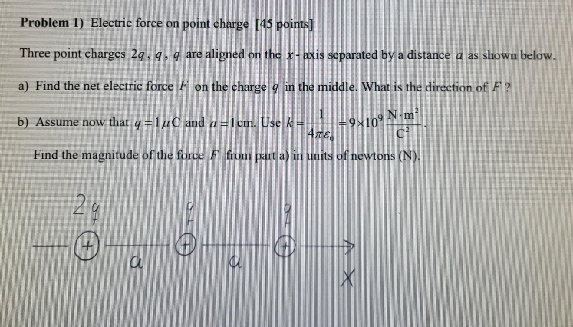 Solved Problem 1) Electric force on point charge [ 45 | Chegg.com