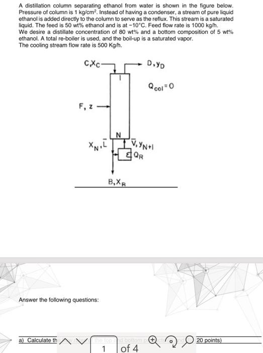 Solved A distillation column separating ethanol from water | Chegg.com