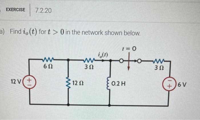 Solved Find io(t) for t>0 in the network shown below. | Chegg.com