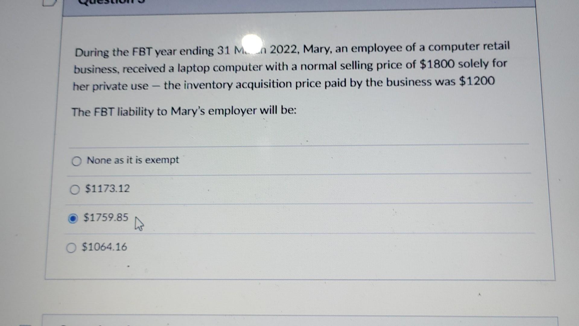 Solved During the FBT year ending 31M…. 2022 , Mary, an | Chegg.com