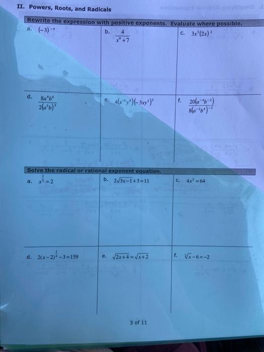 Solved II. Powers, Roots, and Radicals Rewrite the | Chegg.com