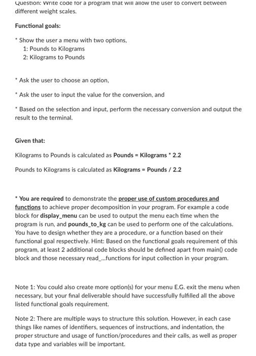 Solved Question: vvrite code ror a program that wil allow | Chegg.com