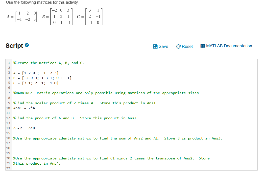 Solved Use the following matrices for this | Chegg.com