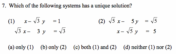 Solved Which of the following systems has a unique solution? | Chegg.com
