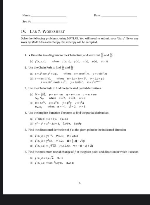 Name: Sec. #: IV. LAB 7: WORKSHEET Solve the | Chegg.com