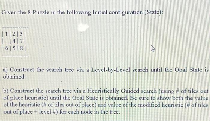 Solved Given the 8-Puzzle in the following Initial | Chegg.com