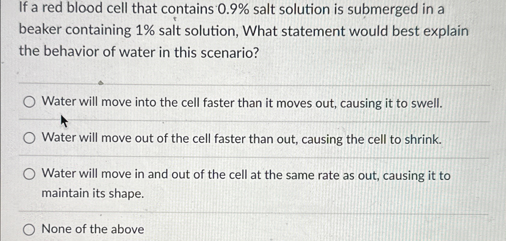 Solved If a red blood cell that contains 0.9% ﻿salt solution | Chegg.com