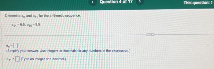 Solved Determine an and a11 for the arithmetic sequence. | Chegg.com