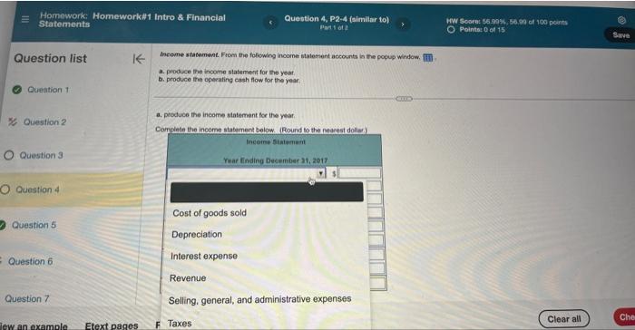 [Solved]: Income stefement. Foom Ew folowing lacome staisme