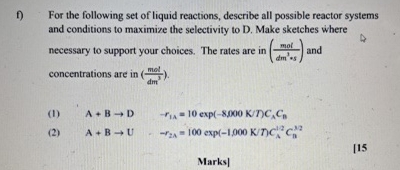 Solved f) ﻿For the following set of liquid reactions, | Chegg.com