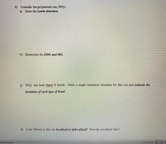 Solved 9) Consider the polyatomic ion, NO2- a) Draw the | Chegg.com