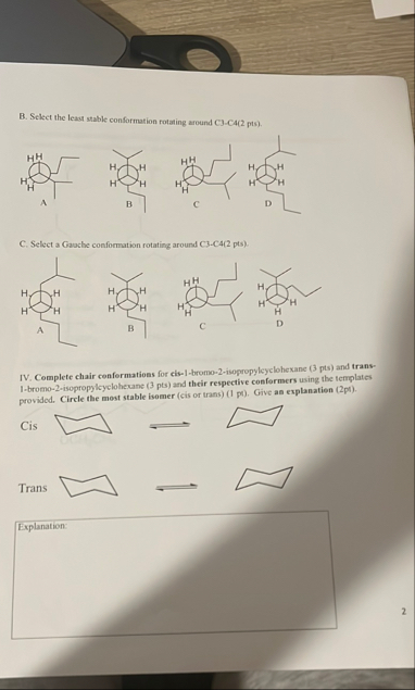 B. ﻿Select the least stable conformation rotating | Chegg.com